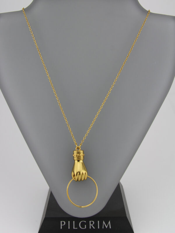 Pilgrim lange Kette Faust mit Ring gold + Verlängerungskettchen