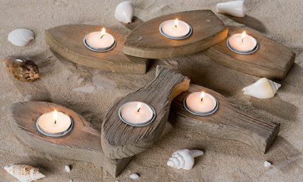 Teelichthalter Maritim - 3tlg. Holzset "Fische" oder "Boote"