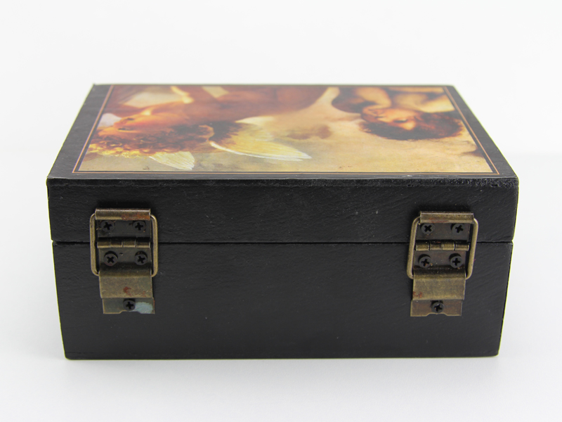 Engel Box - schwarze Kiste, Innen Bordeaux-Rot - Schmuckkiste