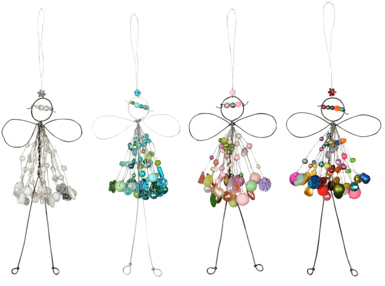 Verzierte Draht Fee zum Aufhängen - Engel mit Perlen Fensterdeko