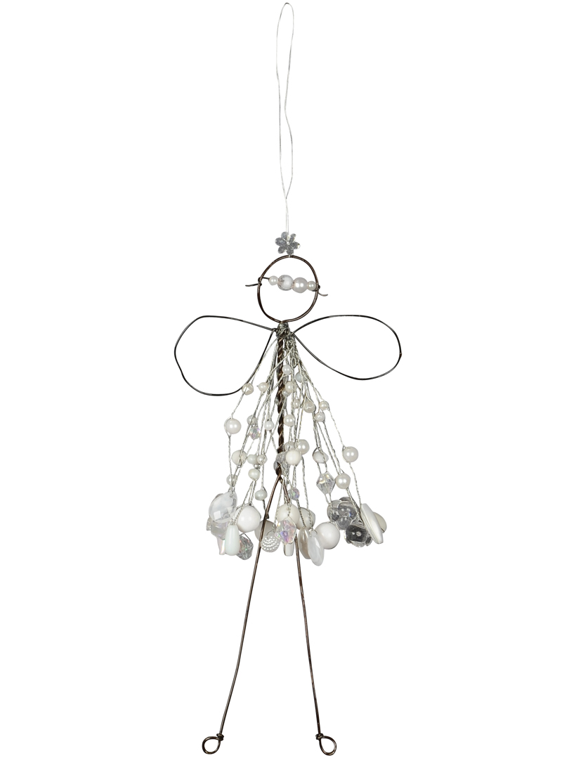 Verzierte Draht Fee zum Aufhängen - Engel mit Perlen Fensterdeko